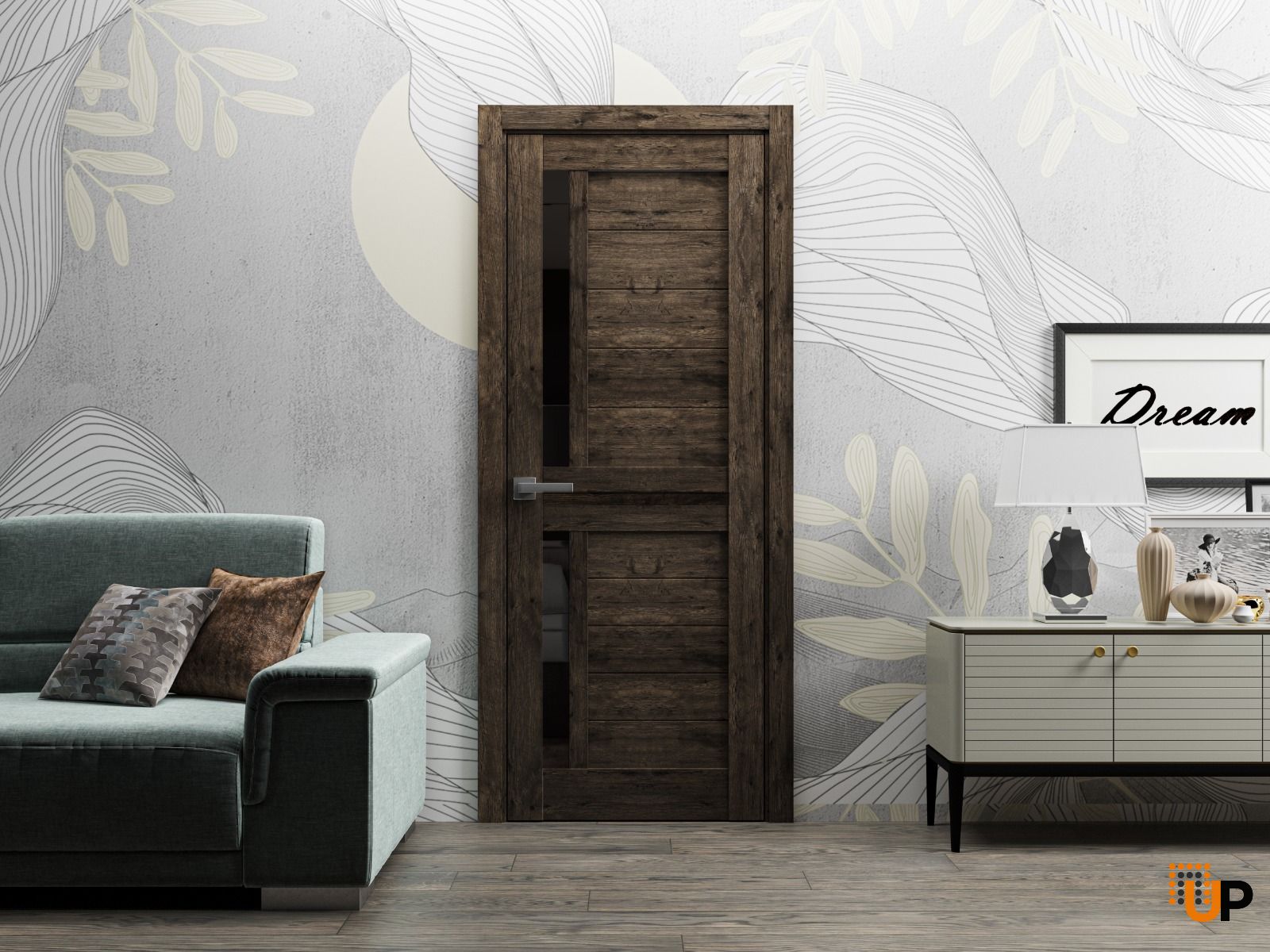 Interior Solid French Door | Veregio 7588 Cognac Oak with Black Glass ...