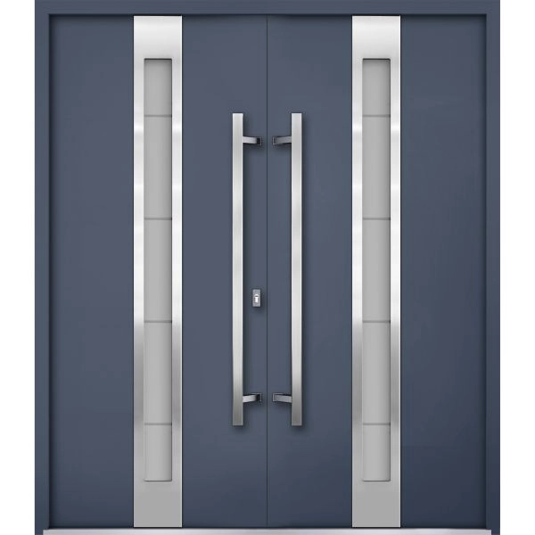 Front Exterior Prehung Steel Door / Deux 1717 Gray Graphite / Stainless ...